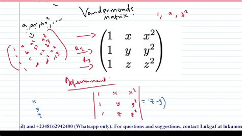Determinant Of A Vandermonde Matrix Youtube