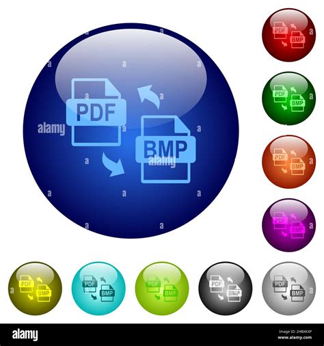 Pdf Bmp File Conversion Icons On Round Glass Buttons In Multiple Colors