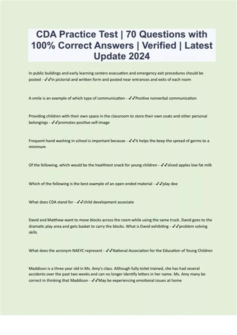 CDA Practice Test Questions With Correct Answers Verified Latest Update CDA