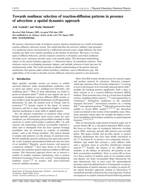 Pdf Towards Nonlinear Selection Of Reaction Diffusion Patterns In Presence Of Advection A