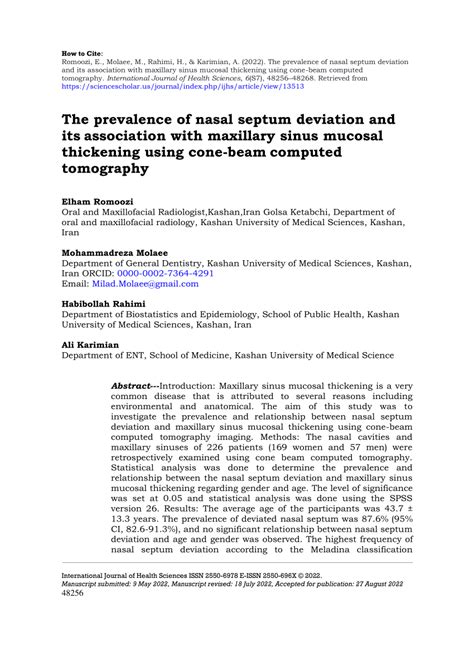 Pdf The Prevalence Of Nasal Septum Deviation And Its Association With Maxillary Sinus Mucosal