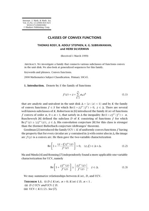 Pdf Classes Of Convex Functions