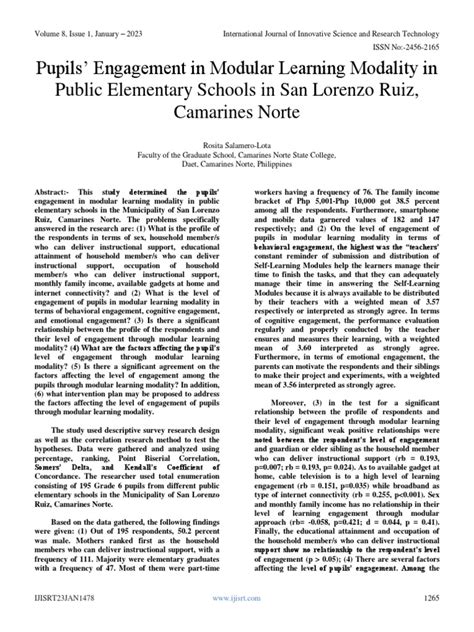 Pupils Engagement In Modular Learning Modality In Public Elementary