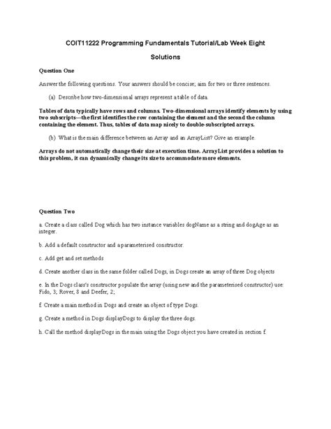 Coit11222 Tutorial Week8 Solutions Coit11222 Programming Fundamentals