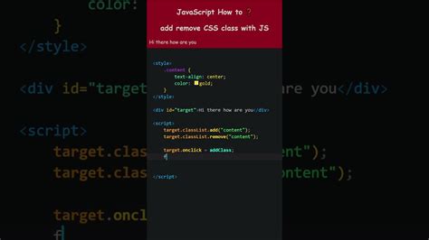 Javascript How To Add Remove Css Class With Js Youtube