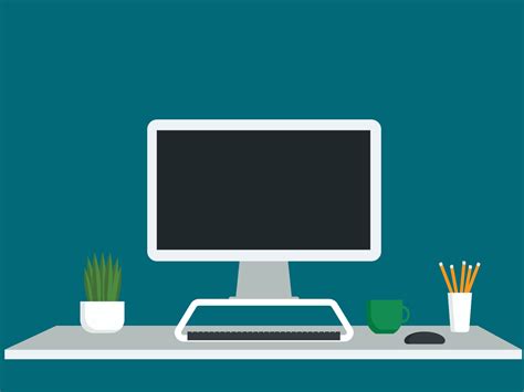 Office Workplace Computer With White Blank Empty Screen 3d Render 14996203 Vector Art At Vecteezy