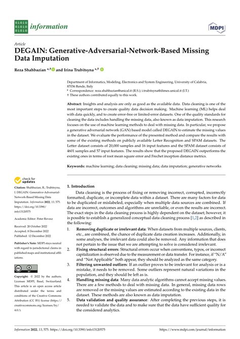 Pdf Degain Generative Adversarial Network Based Missing Data Imputation