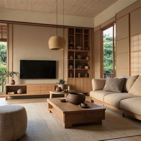 A Stylish Japandi Style Living Room With Lush Natural Colours Fabrics And Textures