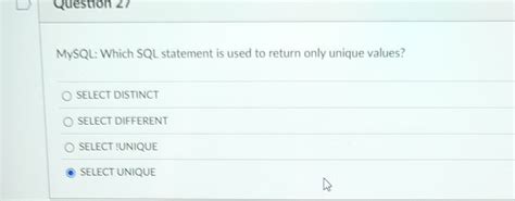 Solved MySQL Which SQL Statement Is Used To Return Only Chegg Com
