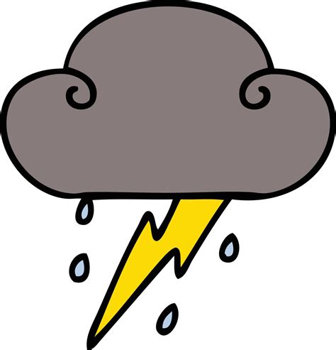 Quirky Hand Drawn Cartoon Thunder Cloud Vector Art At Vecteezy