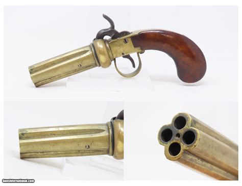 Scarce Antique 4 Shot Swedish Darling” All Brass 28 Pepperbox Revolver Brass Percussion Single