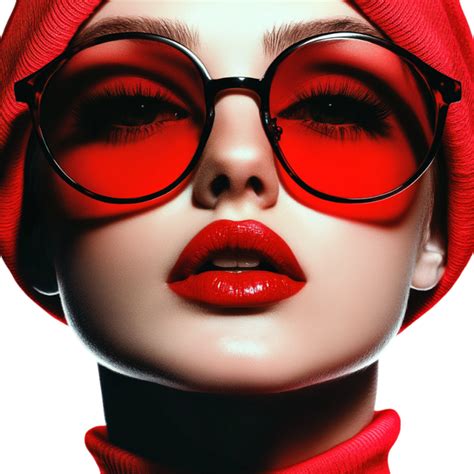 A Woman With Red Glasses And A Red Hat 50756561 Png