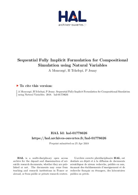 Pdf Sequential Fully Implicit Formulation For Compositional