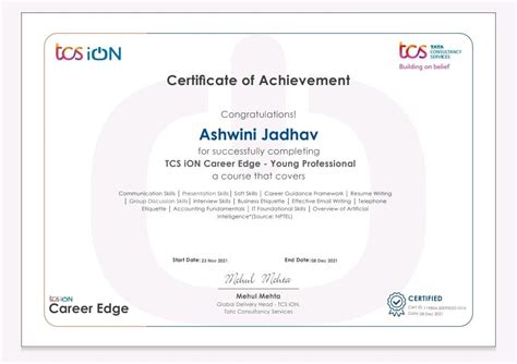 Ashwini Jadhav On Linkedin Hello Everyone Im Happy To Share That I Have Completed Tcs Ion Career