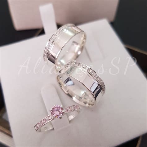 Lindo Conjunto De Alianças De Namoro Em Prata De 7mm De Largura Com 15