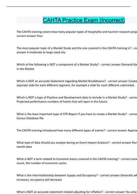 Cahta Practice Exam Incorrect Questions And Answers Latest Update