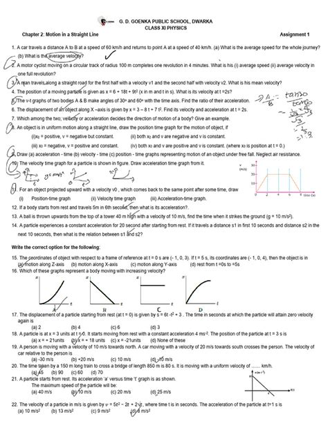Xi Physics Ch 2 Assignment Pdf Acceleration Velocity