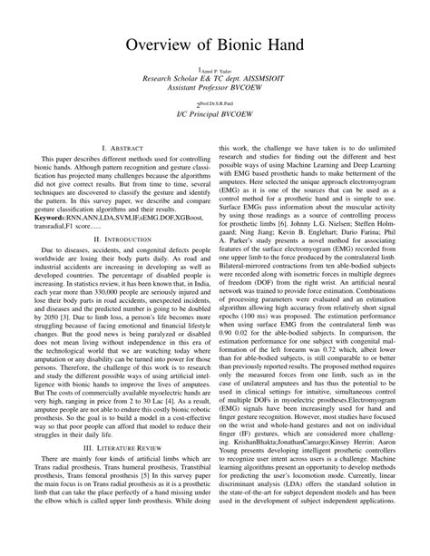 Pdf Overview Of Bionic Hand