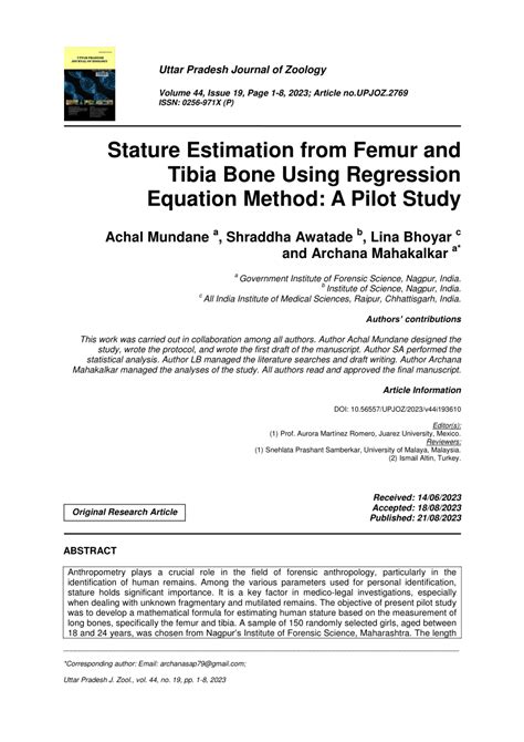 Pdf Stature Estimation From Femur And Tibia Bone Using Regression