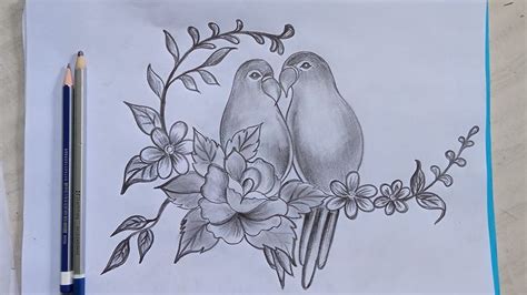 How To Draw Pair Of Loving ♥️ Birds🐦 Pencil Sketch How To Draw Parrots In Love By Pencil Sketch
