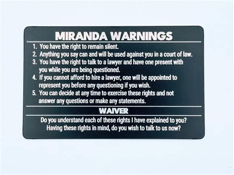 Laser Engraved Metal Miranda Warning Card English And Spanish Double
