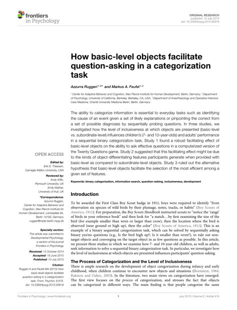 Pdf How Basic Level Objects Facilitate Question Asking In A