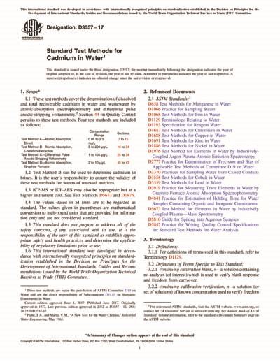 ASTM D Standard Test Methods For Cadmium In Water