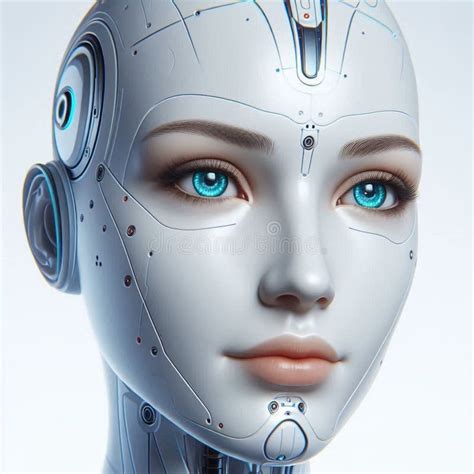 Female Android Robot With Ai Head On White Background Female Android
