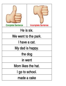 Complete Incomplete Sentence Sort By Sara Porter TpT