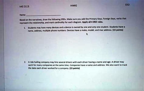 Mis 2113 Hw2 Erd Name Based On The Narratives Draw The Following