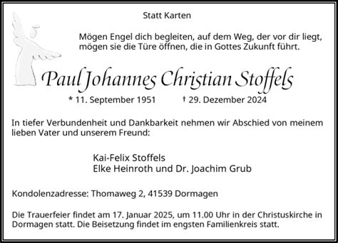 Alle Traueranzeigen Für Paul Johannes Christian Stoffels Trauerrp