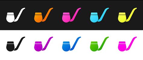 흑백 배경에 격리 된 연기 아이콘으로 흡연 파이프를 설정합니다 담배 파이프 벡터 개념에 대한 스톡 벡터 아트 및 기타 이미지