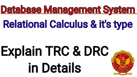 relational calculus and it s type explain trc and drc dbms jishan ahmad youtube