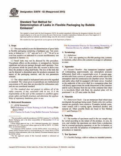 ASTM D Standard Test Method For Determination Of Leaks