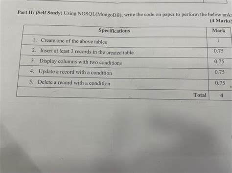 Solved Part II Self Study Using NOSQL MongoDB Write The Chegg