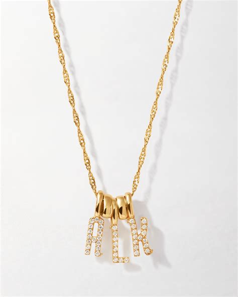 Triple Initial Diamond Necklace 14ct Solid Gold And Diamond Edge Of