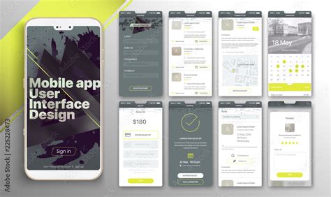 Vecteur Stock Design Of The Mobile Application Ui Ux A Set Of Gui Screens With Login And