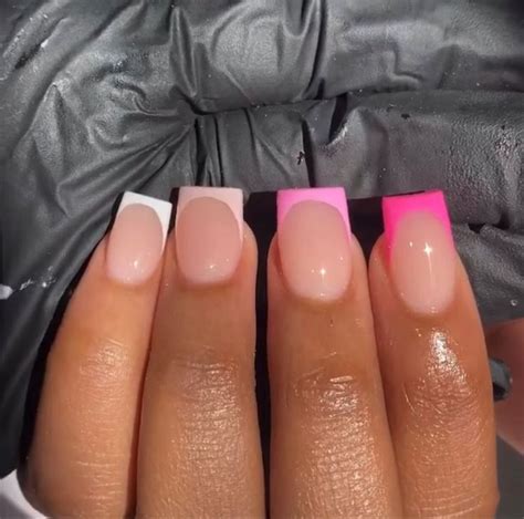 Black Gel Nails Nails Pink Tip Nails Short Square Acrylic Nails