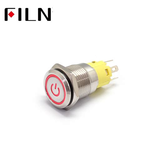Filn 16mm 12v Momentary Metal Red Push Button Switch