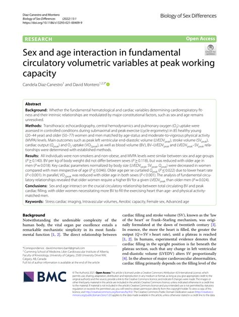 Pdf Sex And Age Interaction In Fundamental Circulatory Volumetric Variables At Peak Working
