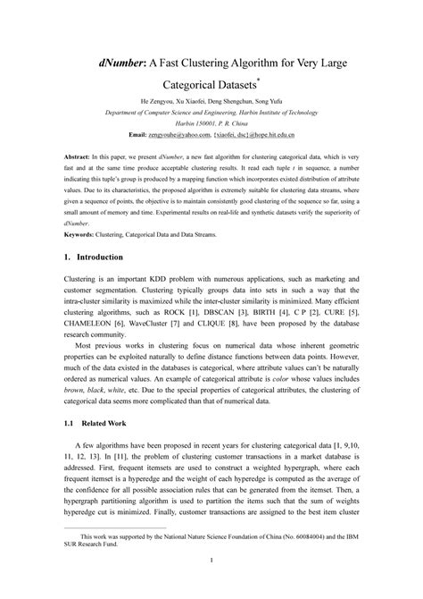 Pdf Dnumber A Fast Clustering Algorithm For Very Large Categorical