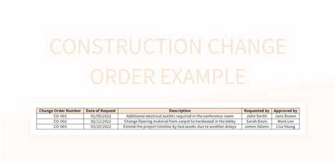 Construction Change Order Example Excel Template Free Download Pikbest