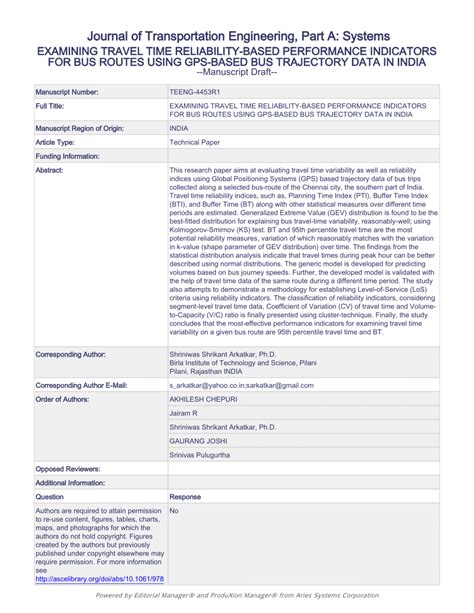 Pdf Examining Travel Time Reliability Based Performance Indicators For Bus Routes Using Gps