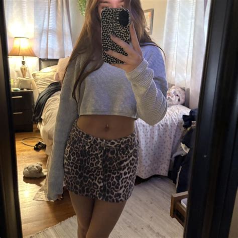 Pacsun Leopard Print Denim Skirt Size 22 Worn One Depop