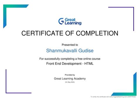 Certified In Html By Great Learning Shanmukha Valli Gudise Posted On