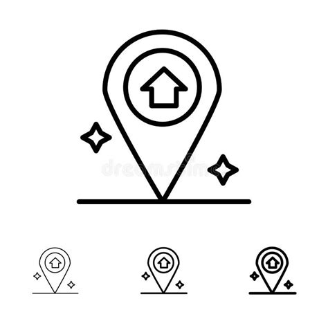 Map Navigation House Bold And Thin Black Line Icon Set Stock Vector