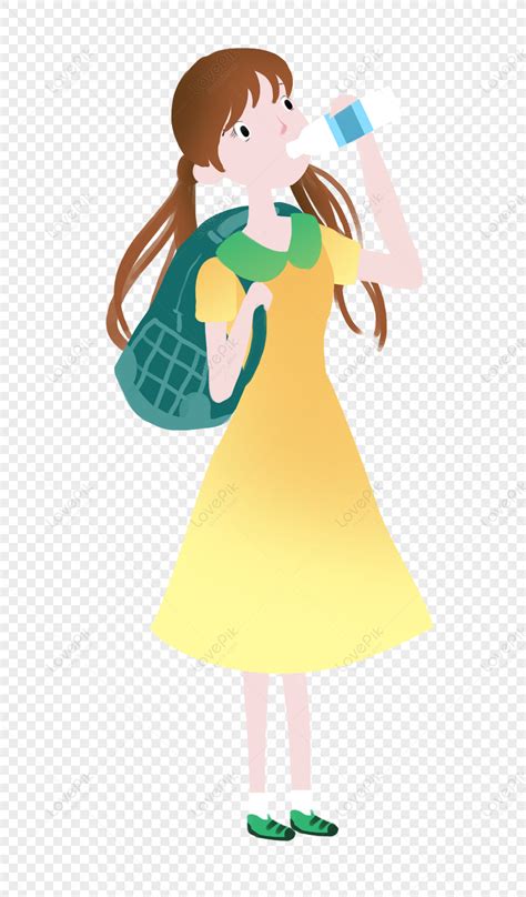 A Girl Drinking Water Girl Cartoon Drinking Water Water Png White