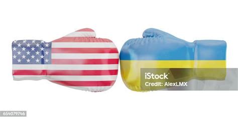 권투 장갑 미국과 우크라이나 플래그와 함께입니다 정부 충돌 개념 3d 렌더링 3차원 형태에 대한 스톡 사진 및 기타 이미지 3차원 형태 개념과 주제 경제 Istock