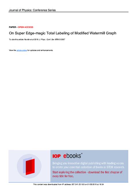 Pdf On Super Edge Magic Total Labeling Of Modified Watermill Graph