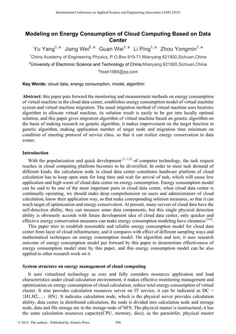 Pdf Modeling On Energy Consumption Of Cloud Computing Based On Data Center